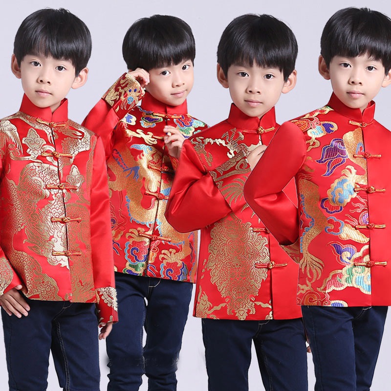 Jual kostum cheongsam anak laki-laki merah naga emas tradisional china ...
