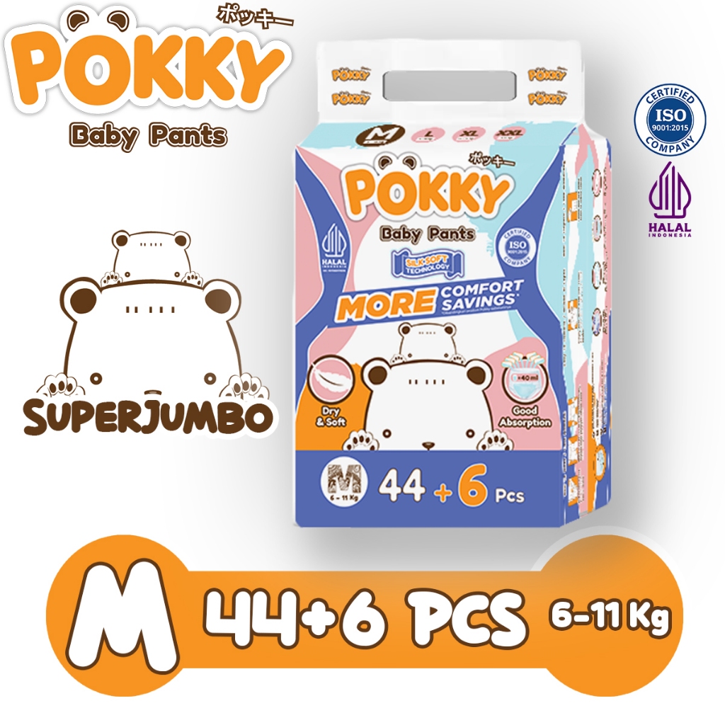 Jual [1 BAG] POKKY Pants Popok Celana Bayi SUPER JUMBO PACK M44+6/L38+6 ...