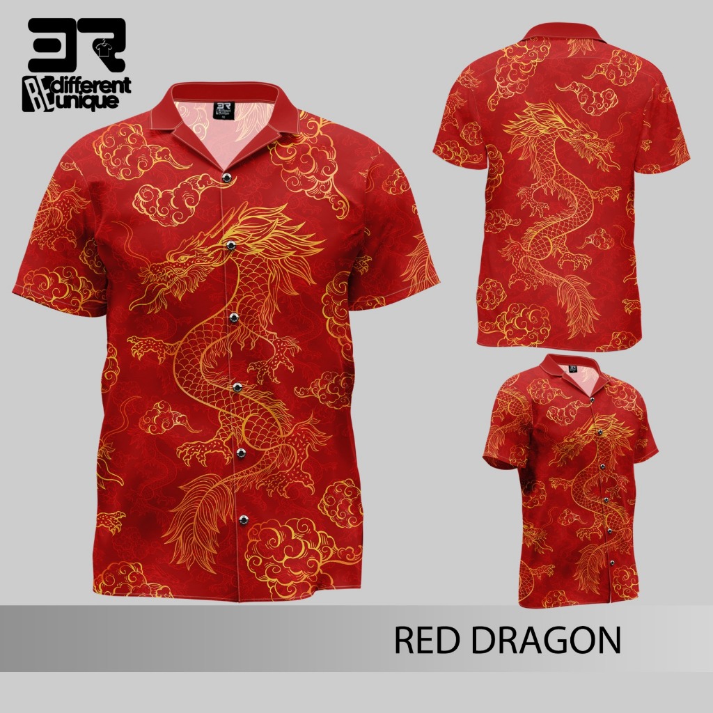 Jual Kemeja Casual Pantai Cuban Collar Pria Wanita Dewasa Anak FullPrint 3R Red Dragon | Shopee ...