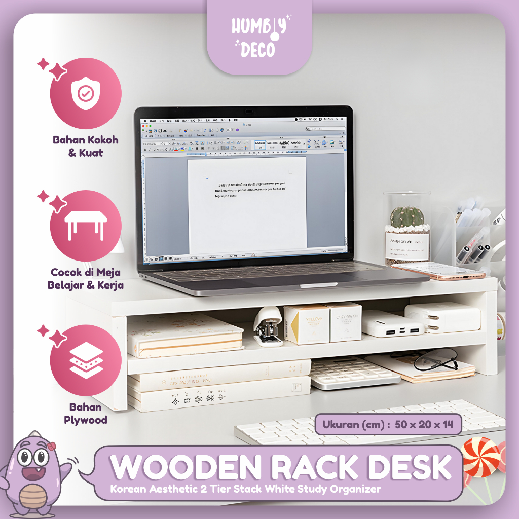 Jual Humbly Deco - Korean Aesthetic 2 Tier White Wooden Desk Organizer ...