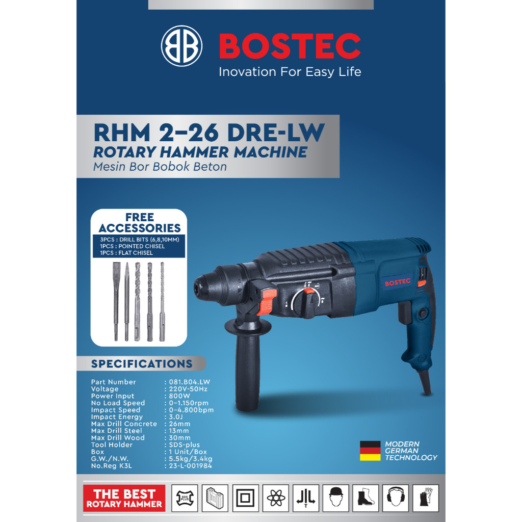 Jual MESIN BOR BETON SDS BOSTEC 26 MM ROTARY HAMMER BOBOK TEMBOK MODEL ...