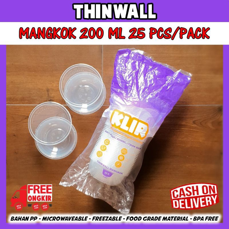 Jual Thinwall bowl KLIR 200 ml /Thinwall mangkok 200ml + tutup ANTI BOCOR - ANTI PECAH isi 25pcs ...