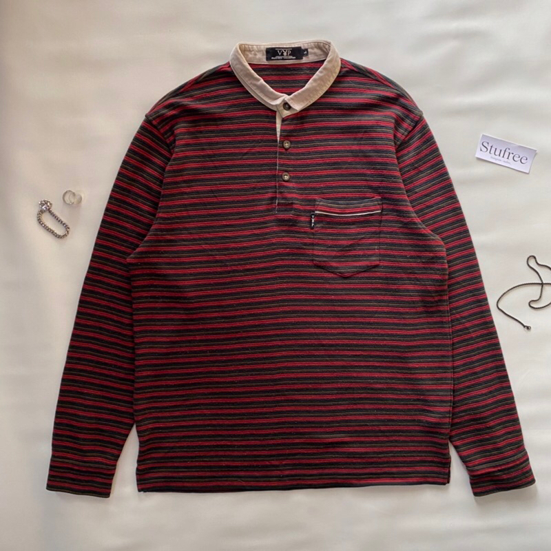 Jual playboy rugby kerah kancing polo shirt lengan panjang salur merah ...