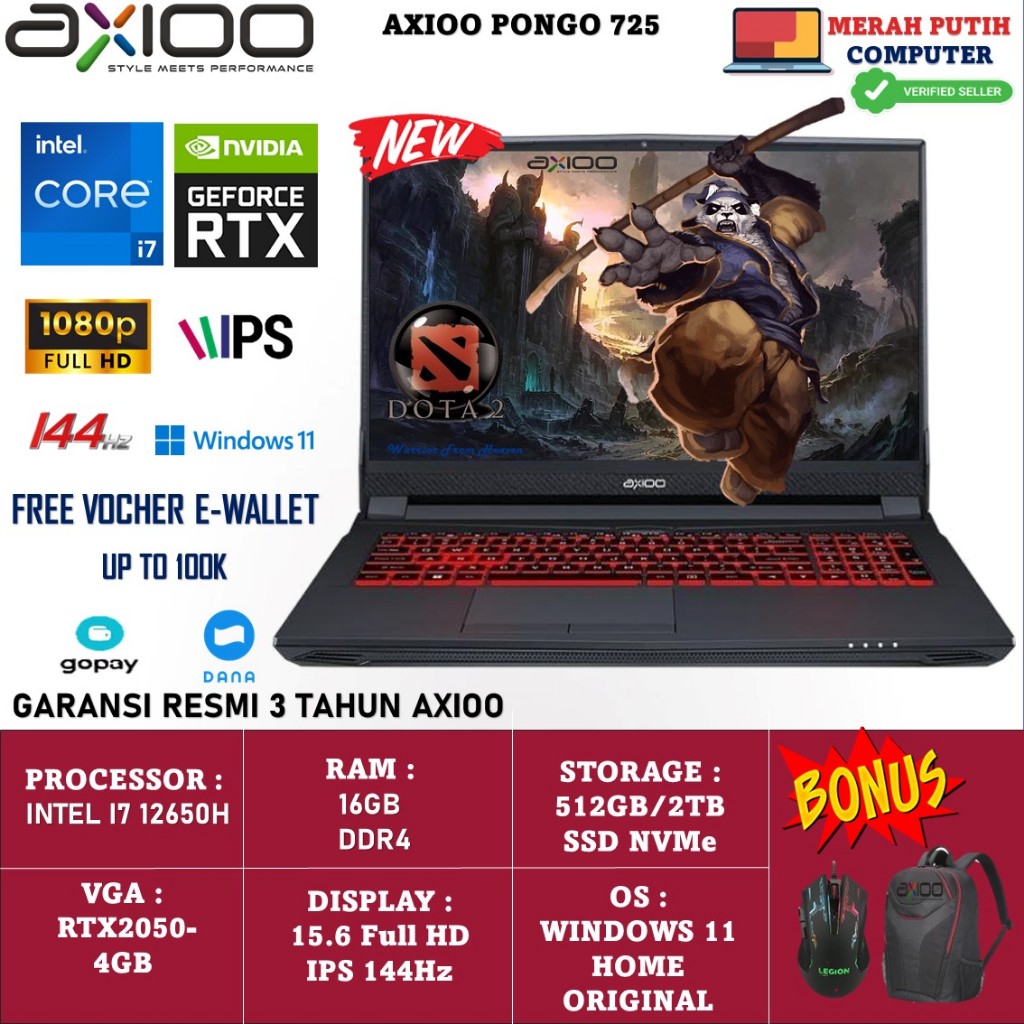 Jual Laptop Gaming Axioo Pongo 725 Intel i7 12650H 32GB 1TB SSD RTX2050 ...