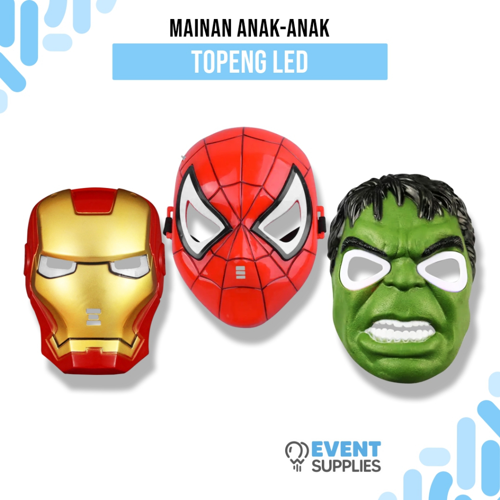 Jual Topeng Mainan Superhero Topeng LED Nyala Spiderman Ironman Hulk ...