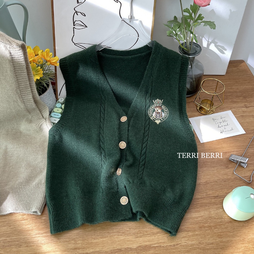 Jual Eunjoo Bear Vest Knit Bordir Korea | Rompi Rajut Premium Academy ...