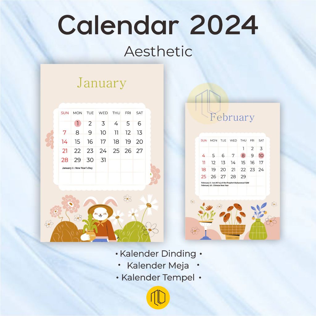 Jual KALENDER 2024 AESTHETIC MOTIF KELINCI / KALENDER MEJA / KALENDER ...