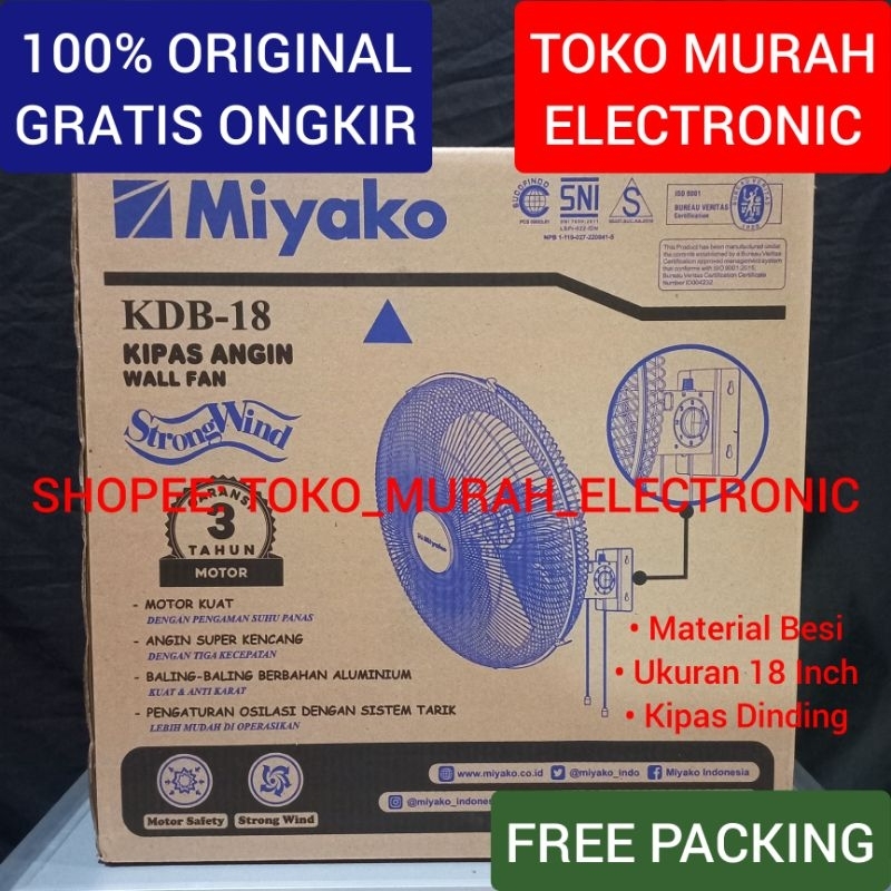 Jual TME - Kipas Angin Dinding Miyako KDB-18 18 Inch Original SNI ...