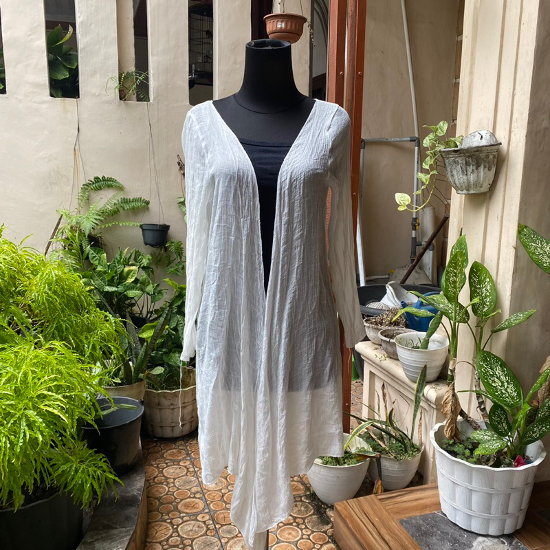 Jual Long Outer | Putih Polos Basic, Tanpa Kancing | Shopee Indonesia
