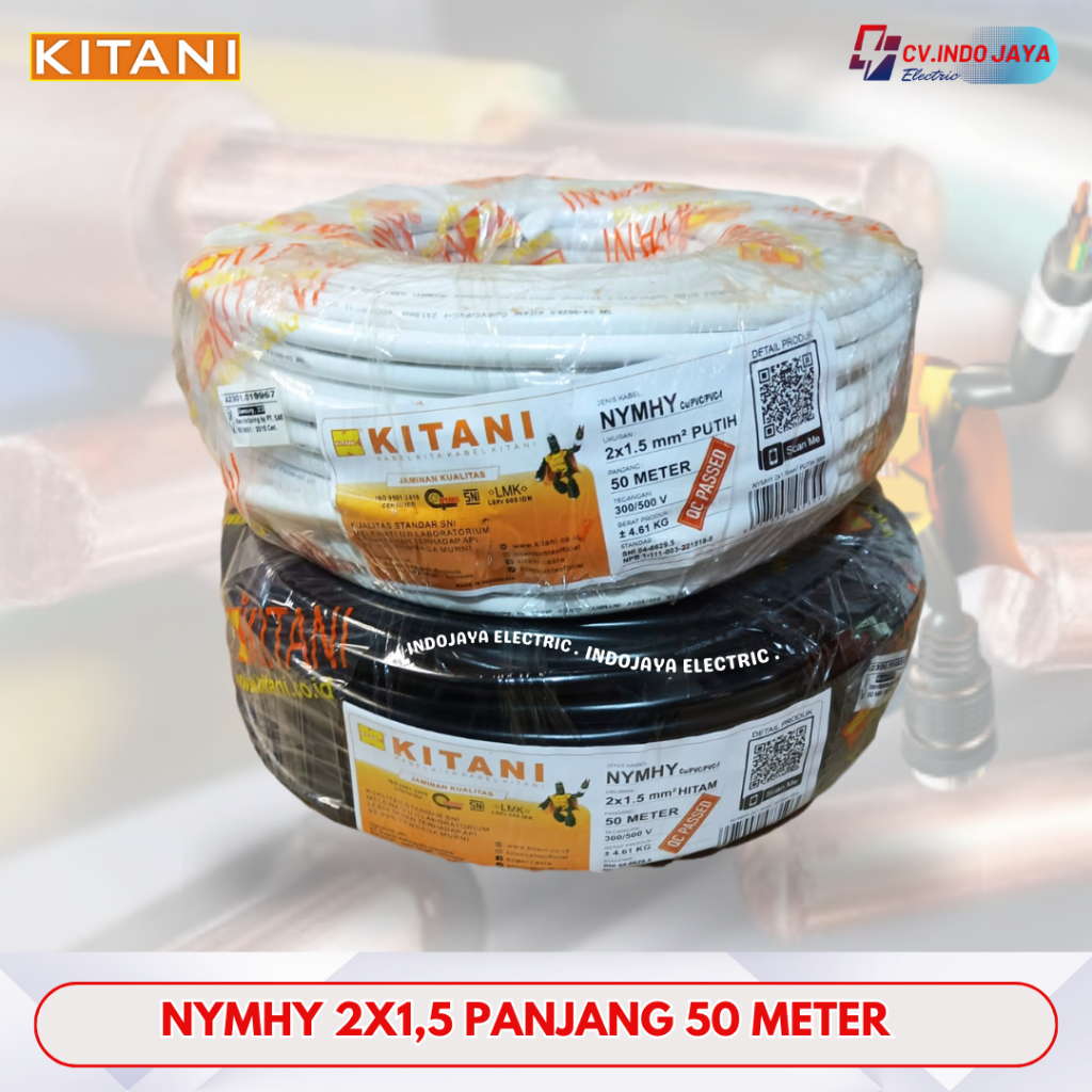 Jual Kabel Serabut Kitani Nymhy 2x1,5 mm² panjang kabel 50 meter kabel ...