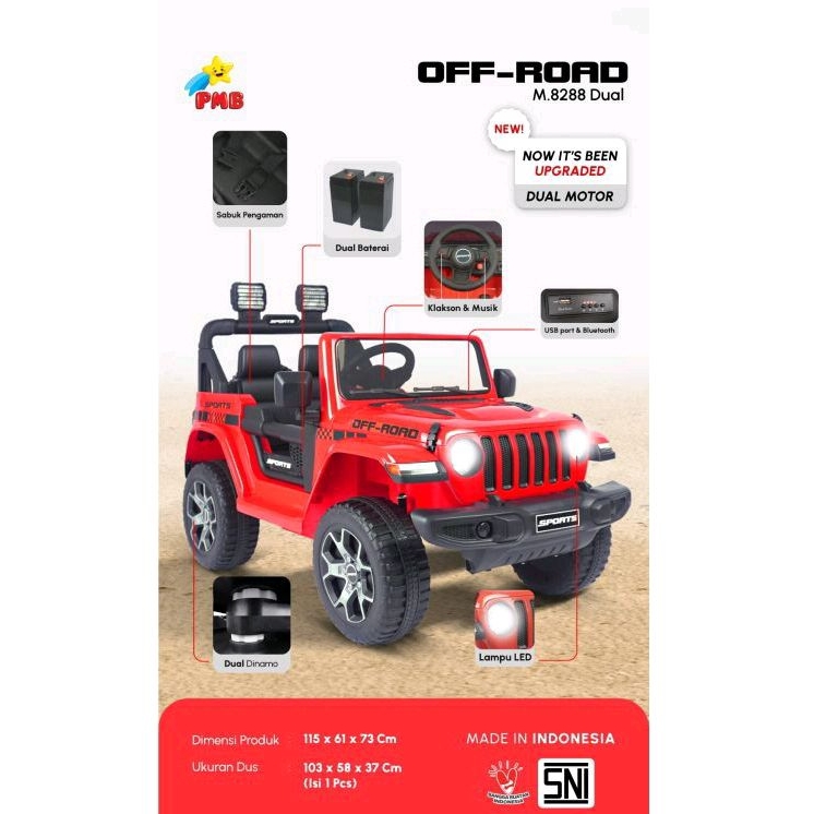 Jual (FREE PELAPIS BAN) MOBIL AKI MAINAN ANAK JEEP OFF-ROAD PMB M-8288 ...