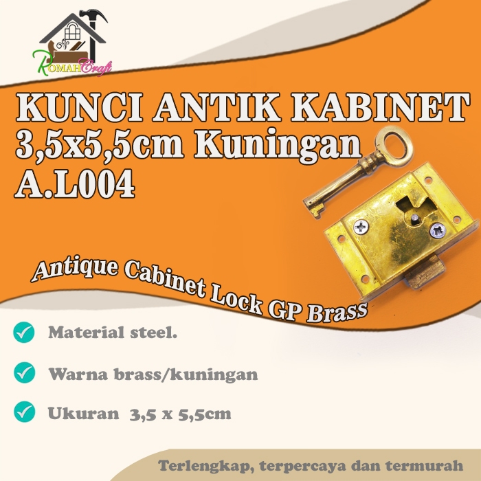 Jual Kunci Antik Kabinet 3,5 x 5,5cm Kuningan A.L004 Antique Cabinet ...