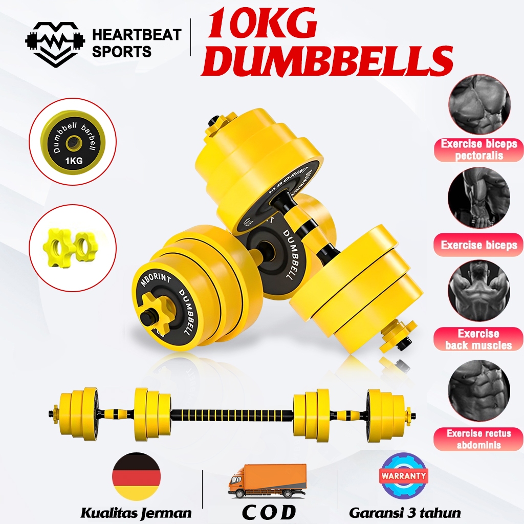Jual Heartbeat -Dumbell Barbel Set 10Kg Tiang Angkat Beban Besi Rubber /10 Kg Alat Olahraga ...