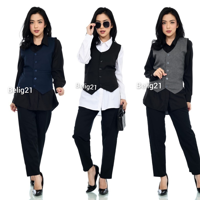 Jual Vest Rompi Jas Wanita Formal Hitam Slimfit Kerja Kantor Premium ...