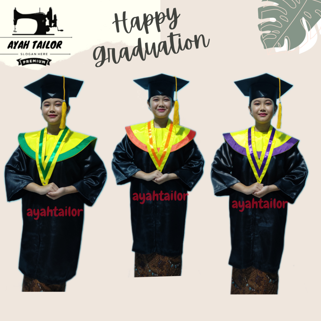 Jual BAJU TOGA JUBAH WISUDA ANAK SD KUNING LIST HIJAU KUNING LIST OREN ...