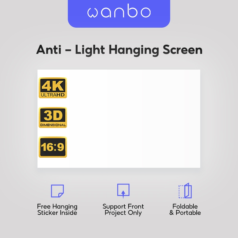 Jual Wanbo HD Anti-Light Curtain Pro Projector Screen 100 Inch 16:9 ...