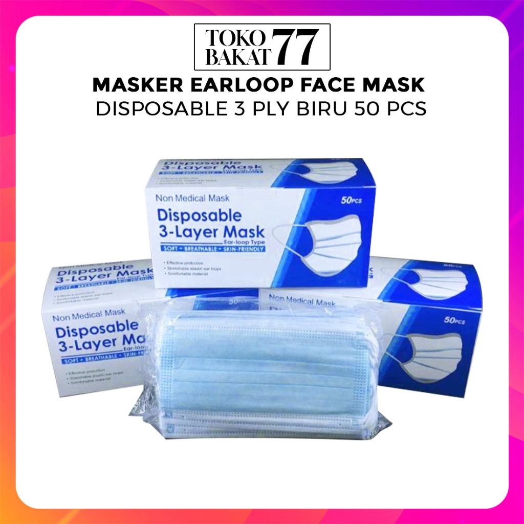 Jual MASKER EARLOOP FACE MASK DISPOSABLE 3 PLY BIRU 50 PCS | Shopee ...
