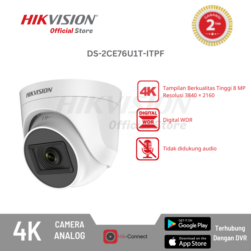 Jual HIKVISION - DS-2CE76U1T-ITPF Camera Analog CCTV 4K Indoor Fixed Turret Original | Shopee ...