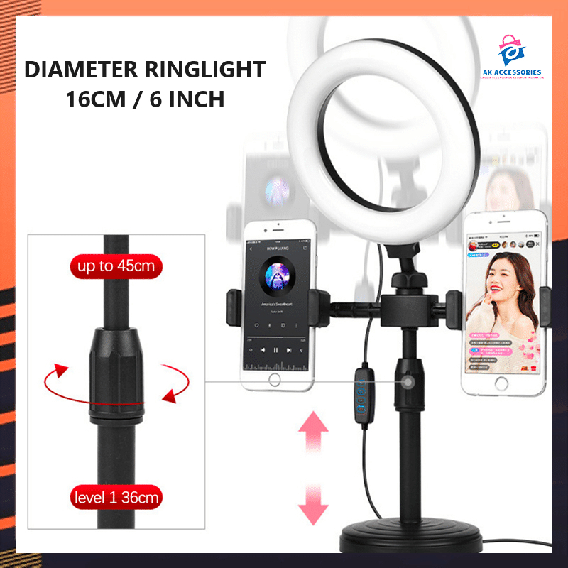 Jual AKACC lightning ringlight 16cm + tripod hp + 2 holder mini stand ...