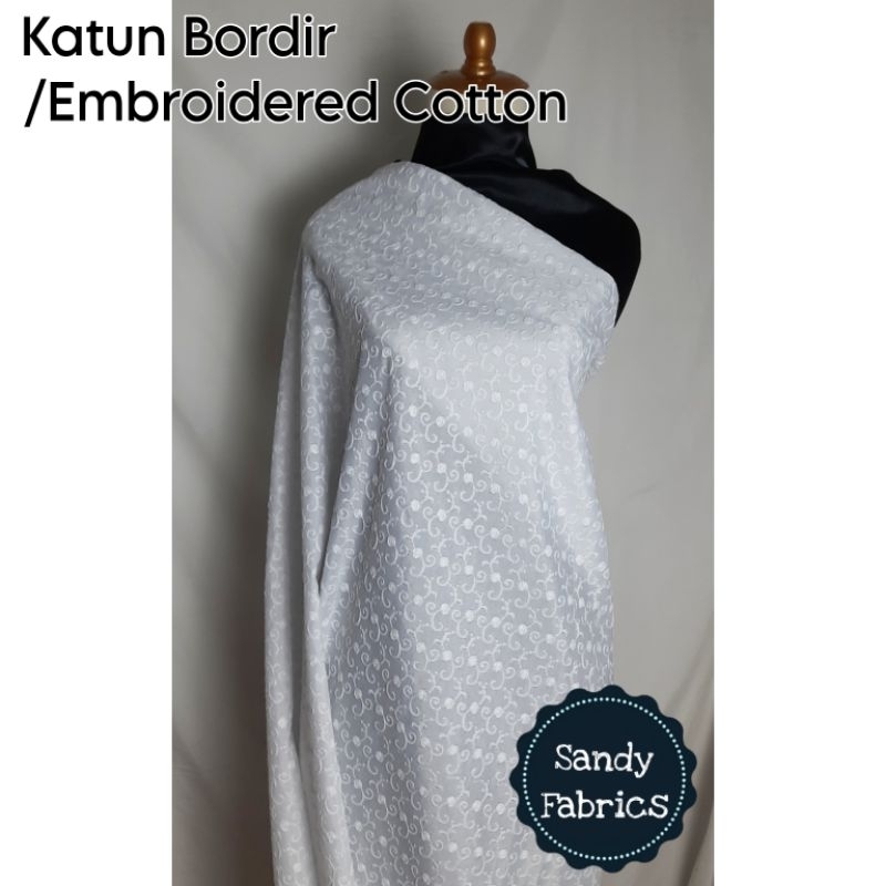 Jual 0,5 meter Kain Katun Bordir Bahan Mukena / Embroidered Cotton ...