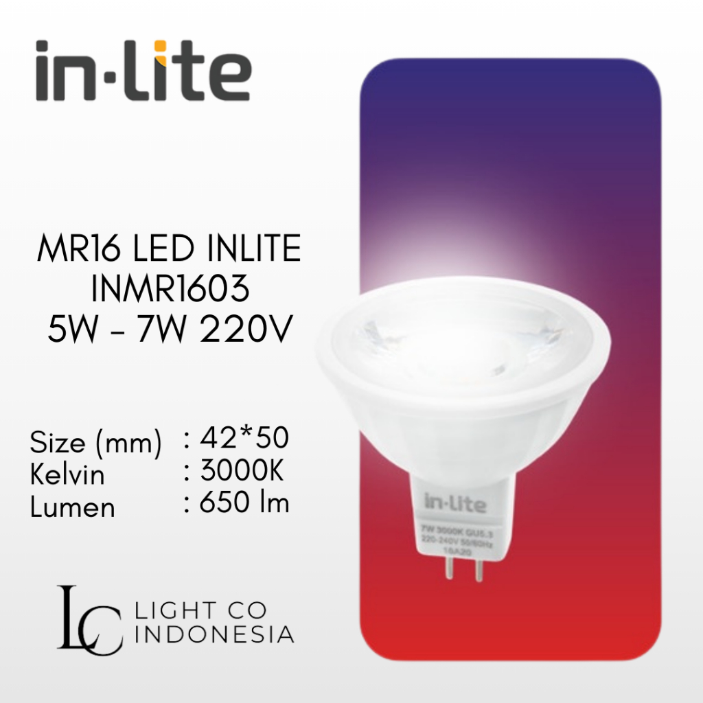Jual [ LIGHTCO INDONESIA ] LED MR16 INLITE INMR1603 5W 7W 220V COOL ...