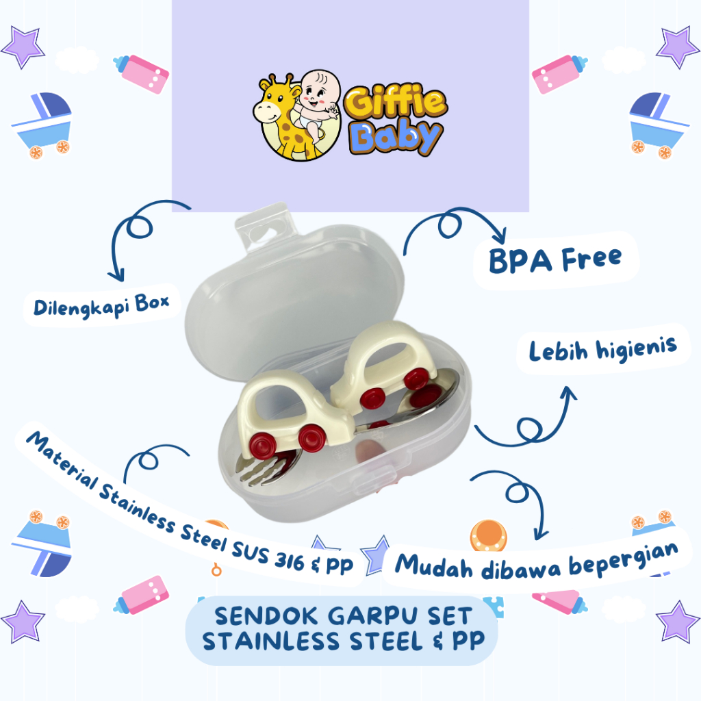 Jual GiffieBaby Sendok Garpu Balita Stainless Steel Model Mobil BPA ...
