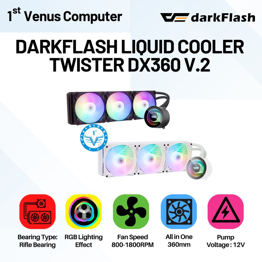 Jual Liquid CPU Cooler DarkFlash Twister DX360 V2 Black White ARGB Fan ...
