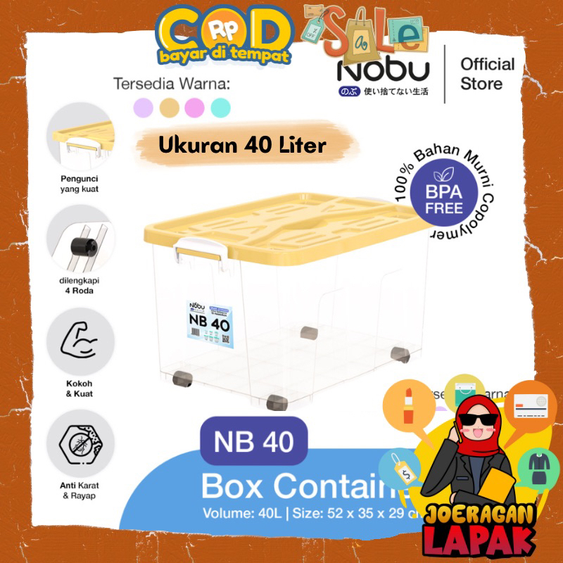 Jual [JOERAGAN LAPAK] BOX CONTAINER NOBU 40 LITER + RODA KONTAINER ...