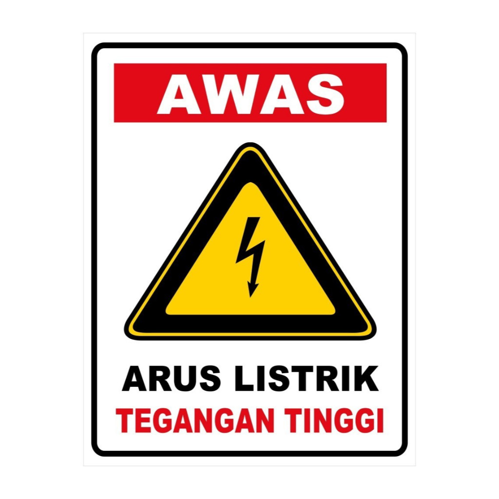 Jual STIKER VINYL AWAS LISTRIK TEGANGAN TINGGI Uk. 23x30 cm sign rambu ...