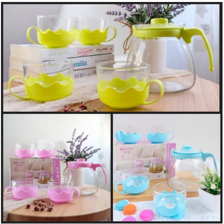 Jual HARGA TERBAIKK!!! TEA POT KACA SET 5IN1 / TEAPOT / GELAS TEH KACA ...