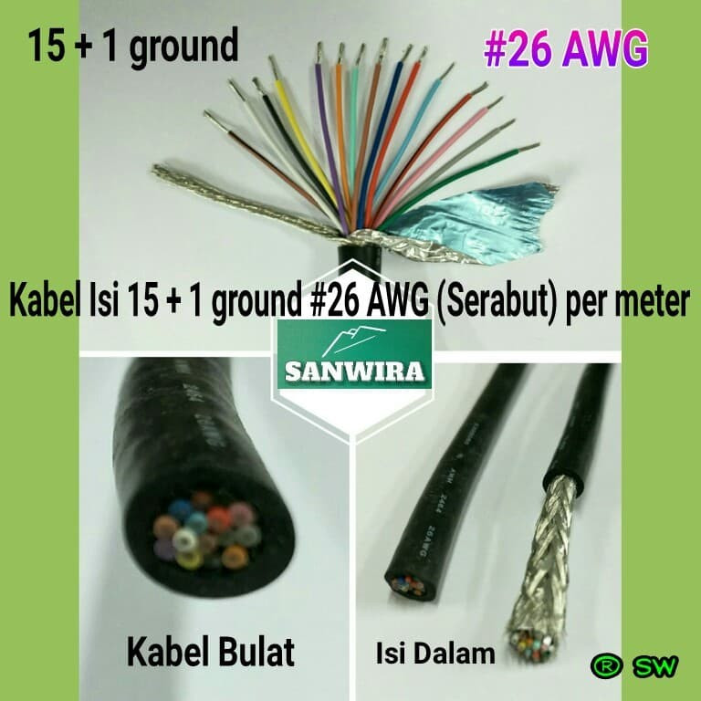 Jual Kabel Isi 15 + 1 ground #26 AWG (Serabut) Hitam per meter / per ...