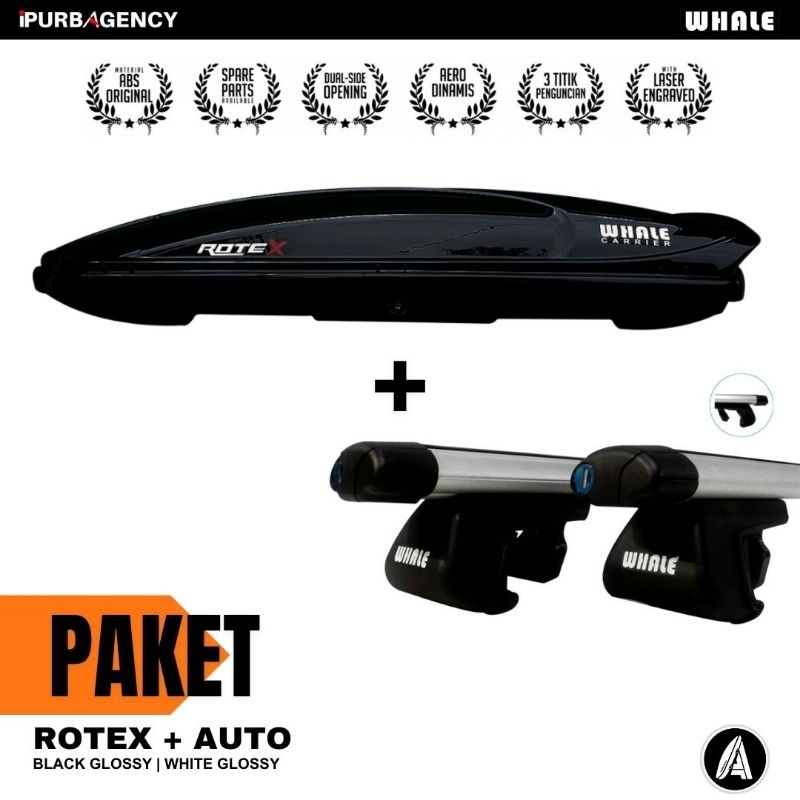 Jual Paket Roof box Whale RoteX + Cross bar Auto Jepit roof rail ...