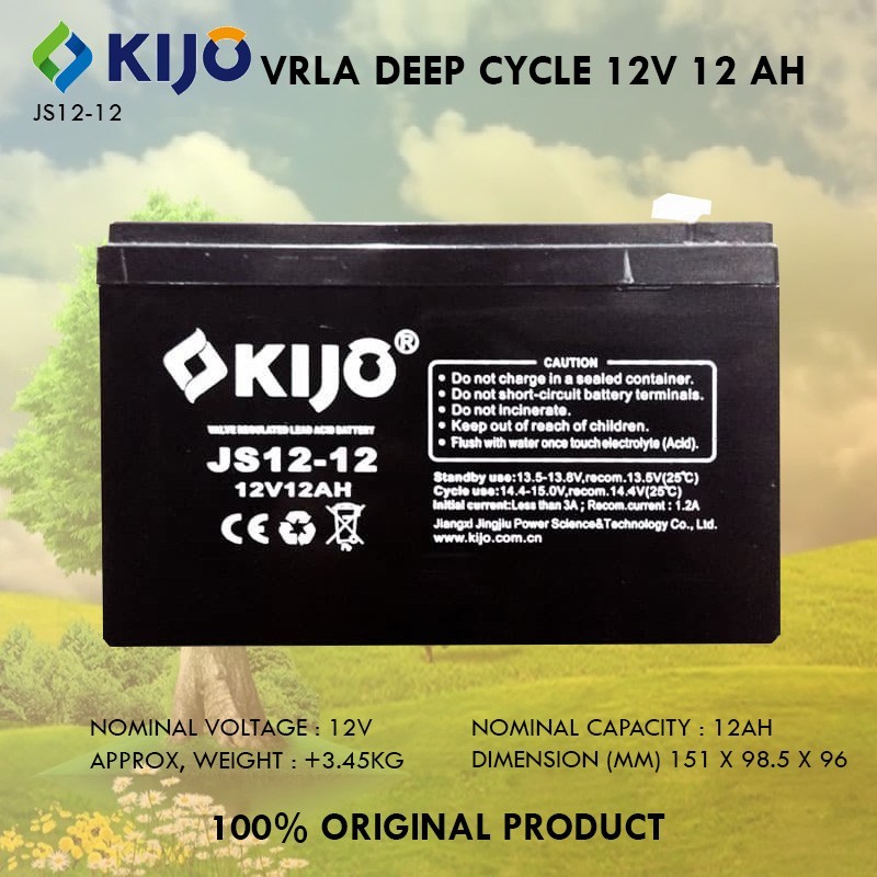 Jual KIJO VRLA DEEP CYCLE 12V 12AH AKI KERING BATTERY BATERAI 12 V 12 ...