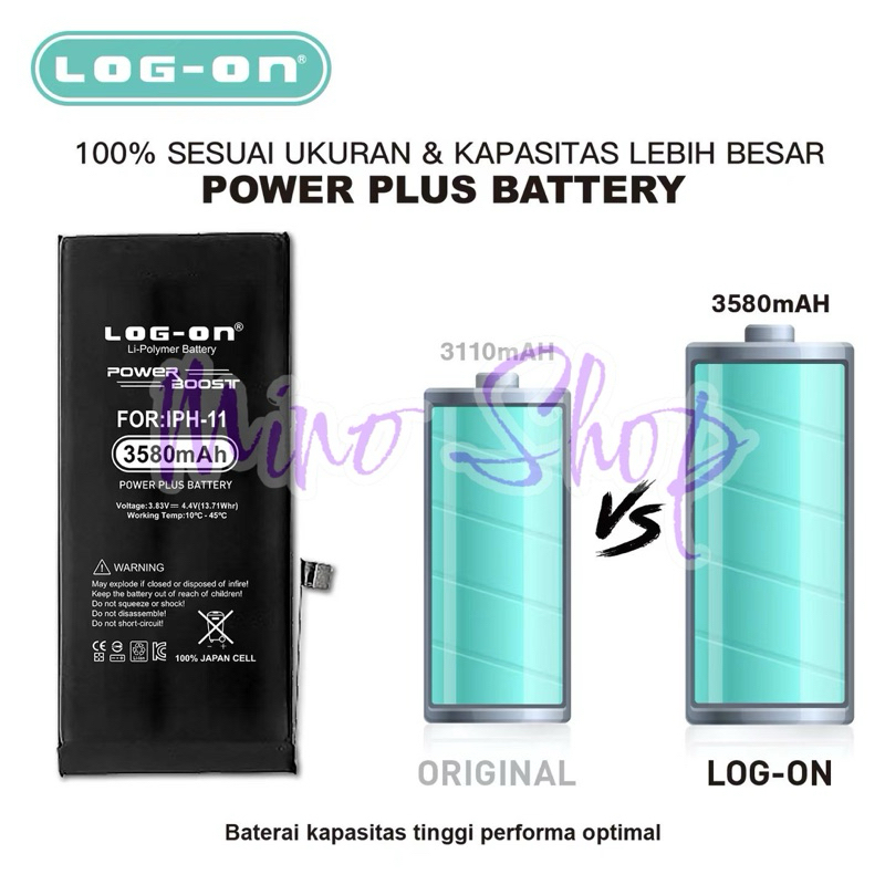 Jual BATERAI LOG ON IP 11 POWER BOOST DOUBLE POWER BATRE BATTERY | Shopee Indonesia