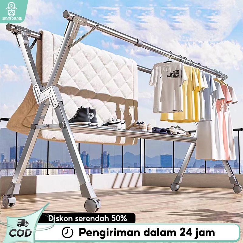 Jual Jemuran Baju Dengan Rak Sepatu Stainless Steel Multifungsi Jemuran ...
