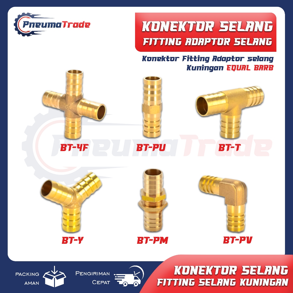 Jual Konektor Adaptor Selang Pipa Equal Barb 6mm 8mm 10mm 12mm 14mm