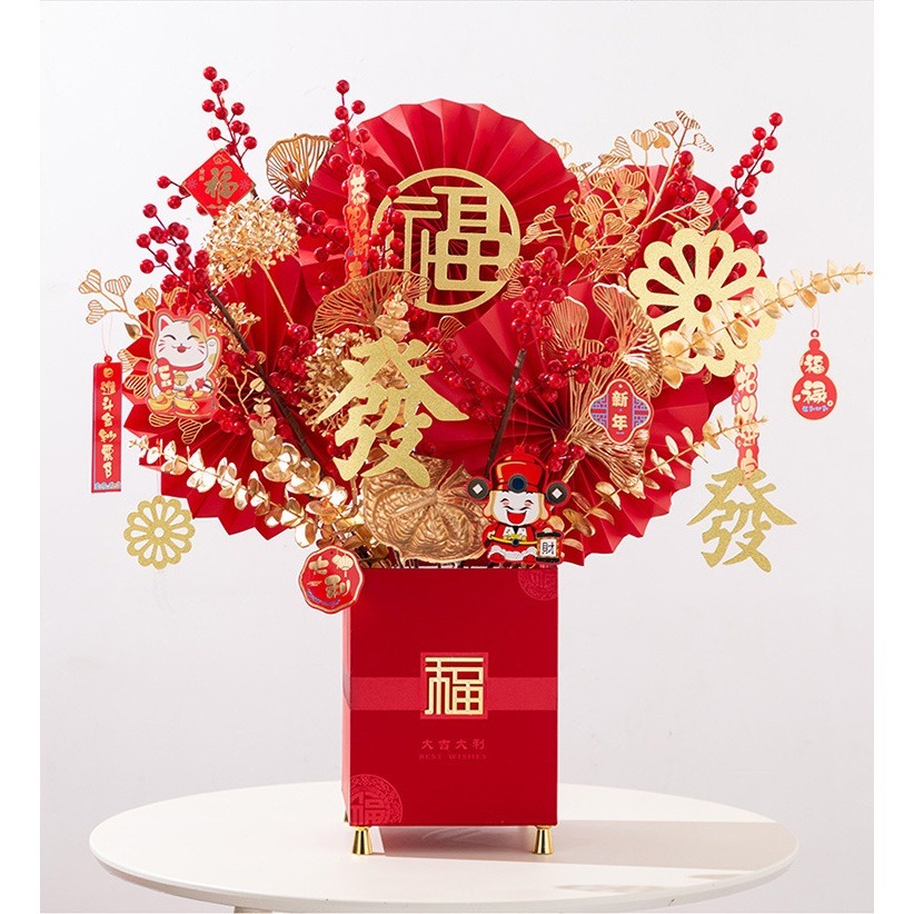 Jual TI10 Kipas Hiasan Dinding Parcel Buket Bunga Paper Fan Imlek CNY ...