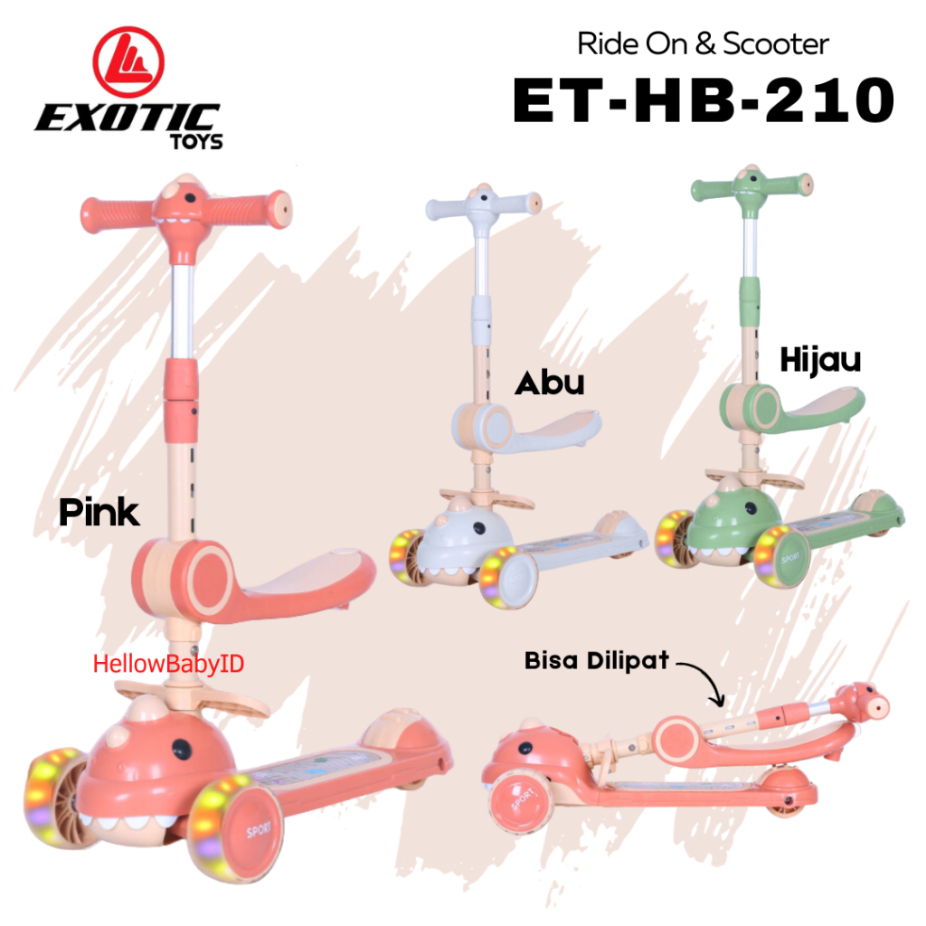 Jual Scooter Exotic ET-HB-210 / ET-HB-209 Skuter Ride On Roda Tiga dengan Musik Lampu Pedal Kaki ...