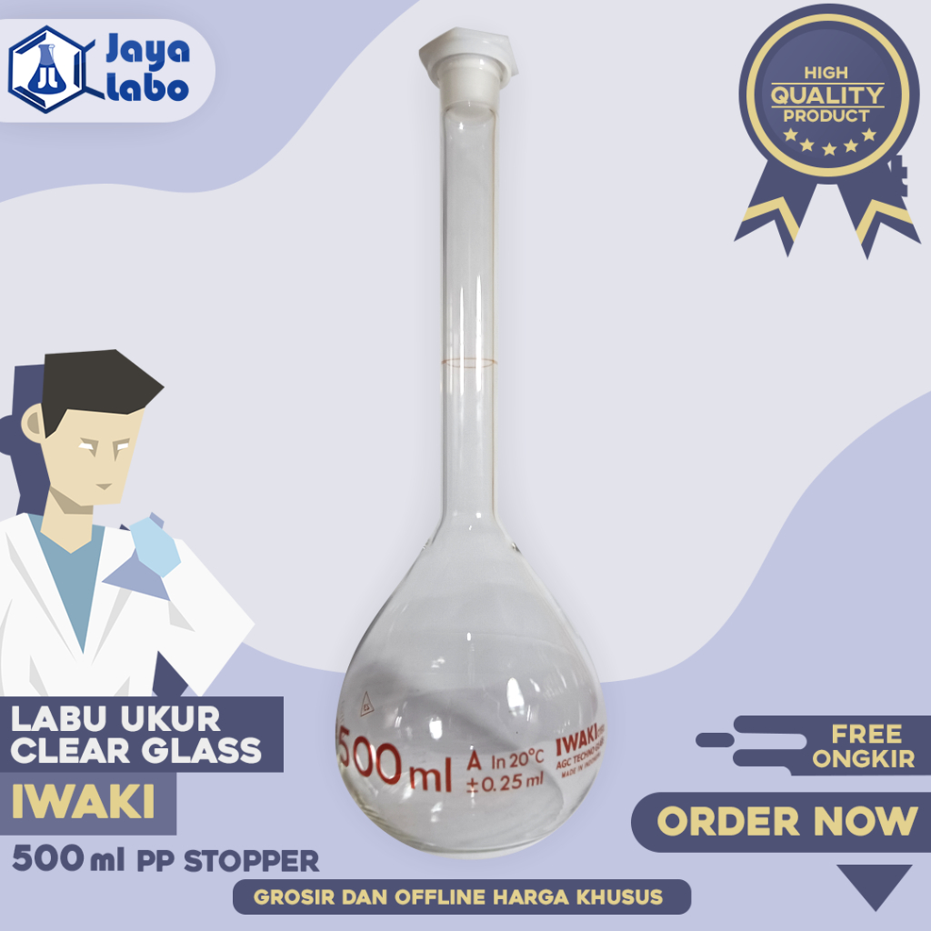 Jual IWAKI LABU UKUR Vol. 500 ml PP Stopper / VOLUMETRIC FLASK IWAKI | Shopee Indonesia