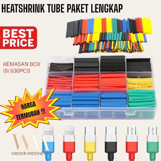 Jual Heatshrink Tube Isi 530 Pcs KEMASAN BOX Selongsong Kabel Bakar ...
