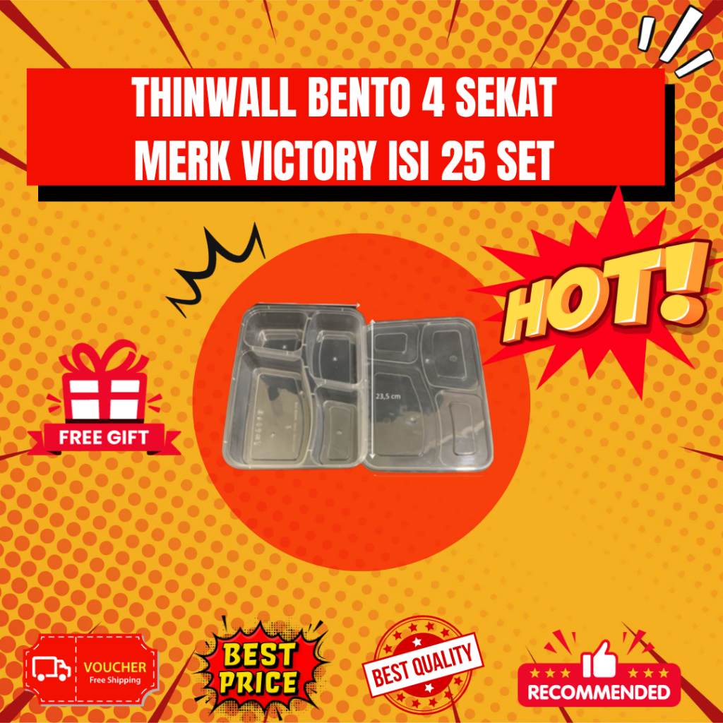 Jual Thinwall VICTORY Bento 4 Sekat isi 25 set Tempat Makan Lunch Box ...