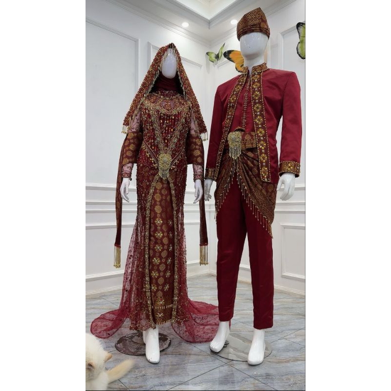 Jual GAUN PENGANTIN SLIM SONGKET PREMIUM//SONGKET COUPLE ADAT MELAYU ...