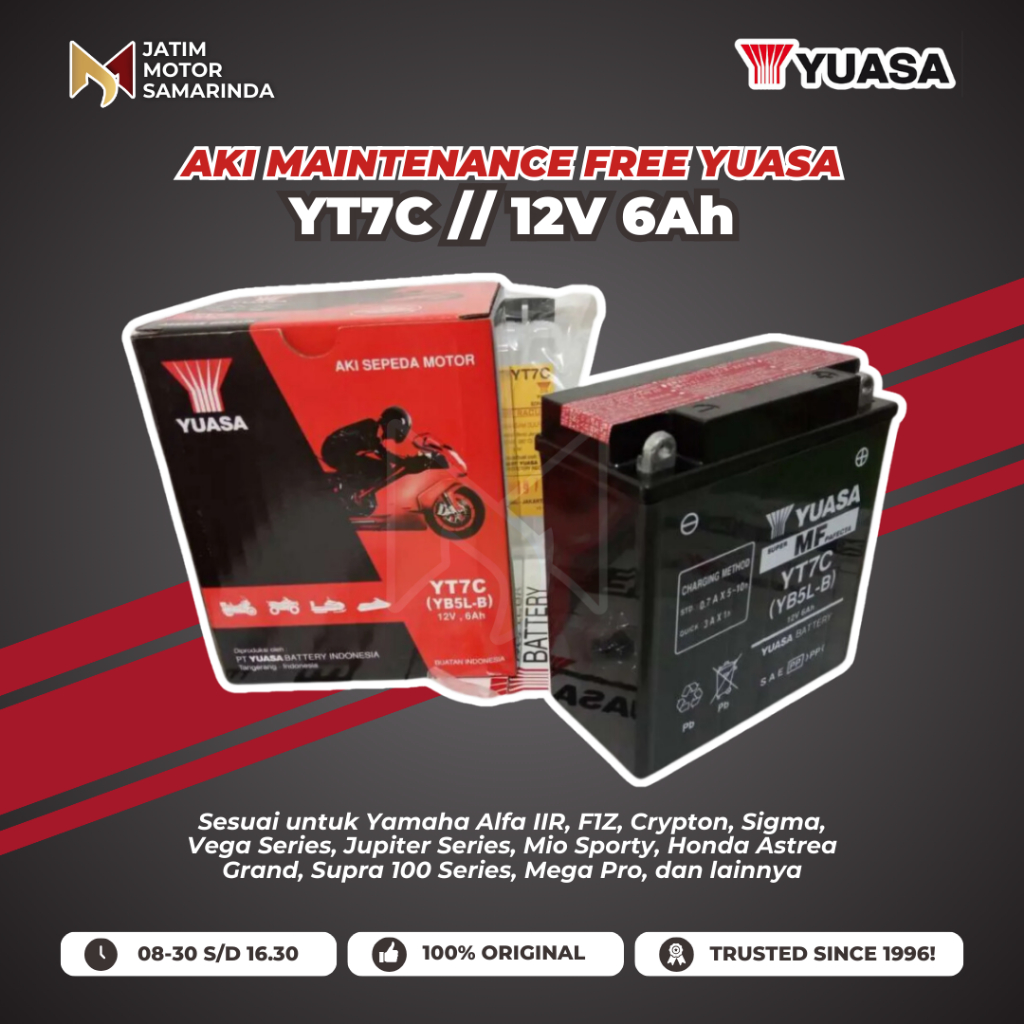 Jual Yuasa Aki Maintenance Free YT7C 12V 6Ah Aki Kering Untuk Grand Original Ready | Shopee ...