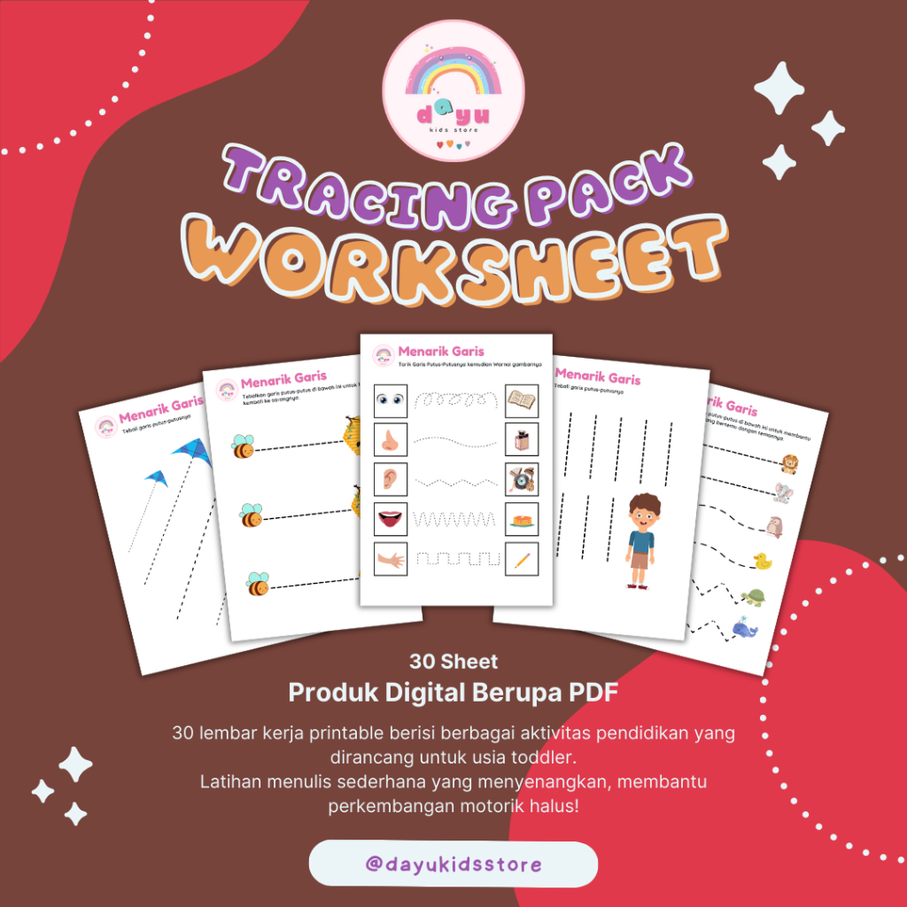 Jual Printable Worksheet Tracing 30 Lembar Kerja Buku Edukasi Belajar
