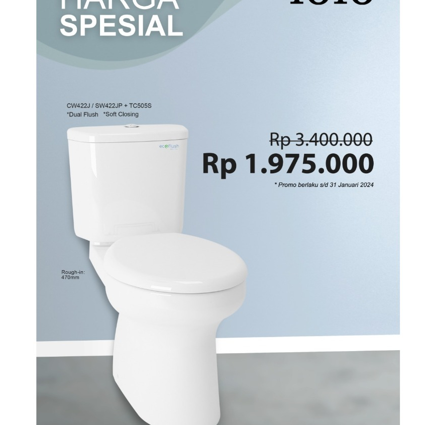 Jual TOTO CLOSET DUDUK CW422J/SW422JP WHITE WITH TC505S (COMPLETE SET ...