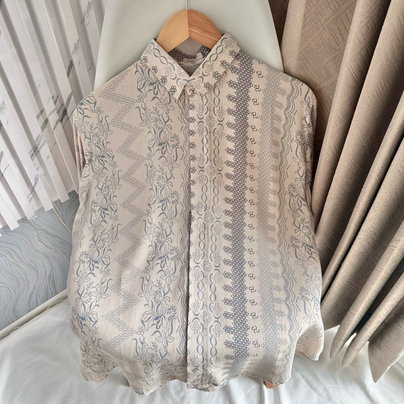 Jual Pattern Shirt / Oversized Pattern Shirt / Grey Ethnic | Shopee ...