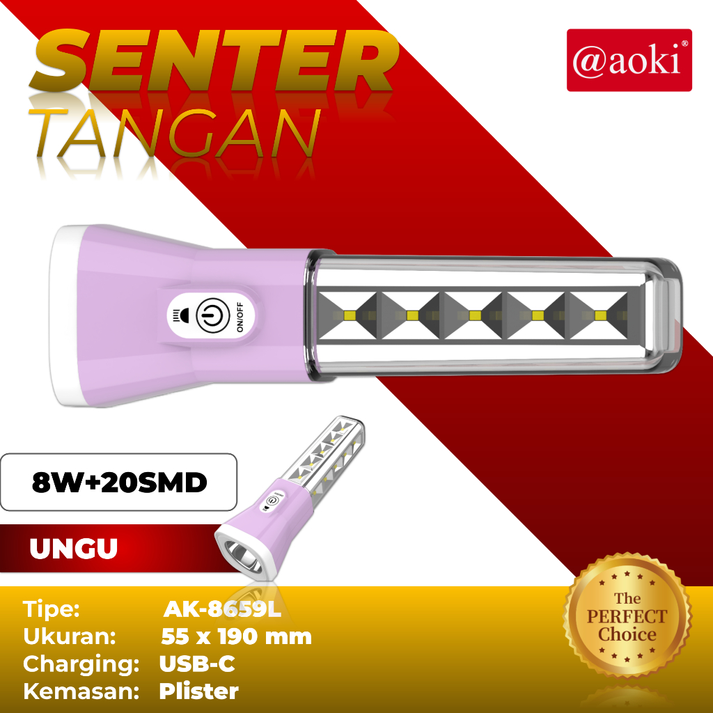 Jual AOKI Senter tangan mulftifungsi USB charger baterai lhitium ...