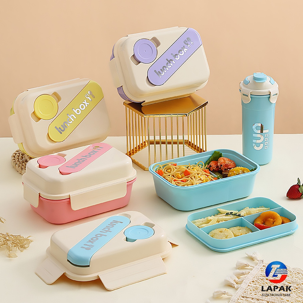 Jual KOTAK MAKAN SET / LUNCHBOX SET FREE SENDOK GARPU & BOTOL MINUM | Shopee Indonesia