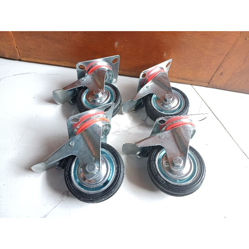 Jual roda karet 3 inchi 1set 4pcs roda troli rem hidup mati 3 inchi ...