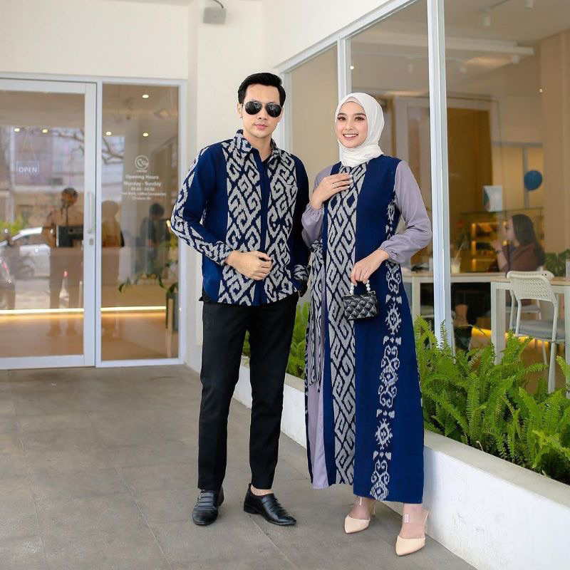 Jual RAYA COUPLE NAVY - BAJU TENUN COUPLE - BAJU TENUN KONDANGAN ...